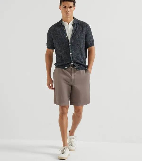 Brunello Cucinelli Rib Knit Linen-cotton Polo Sweater