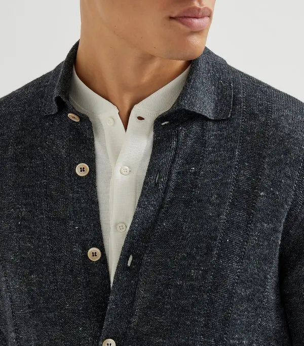 Brunello Cucinelli Rib Knit Linen-cotton Polo Sweater