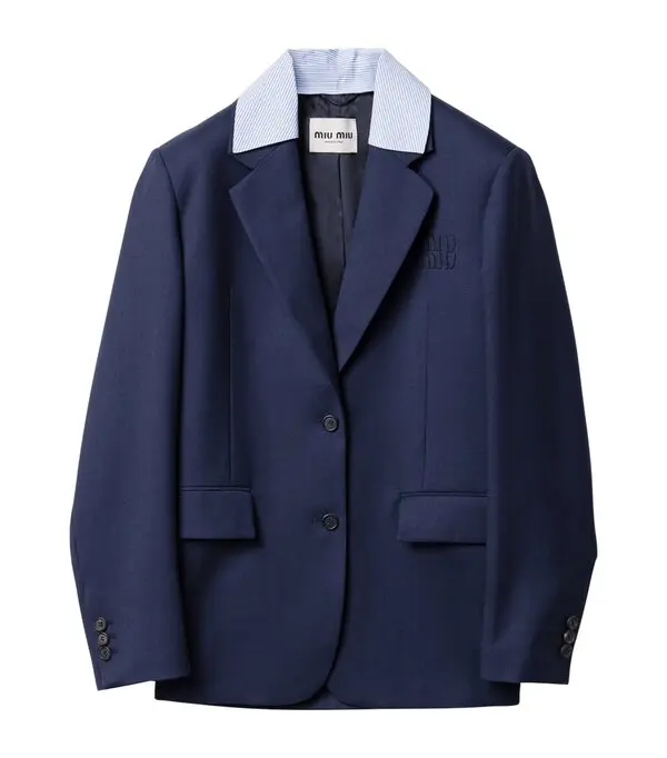 Miu Miu Wool Gabardine Blazer With Contrast Collar