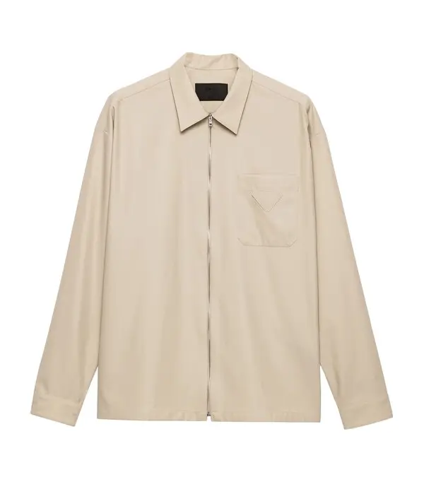 Prada Cotton Zip-up Shirt - Neutral