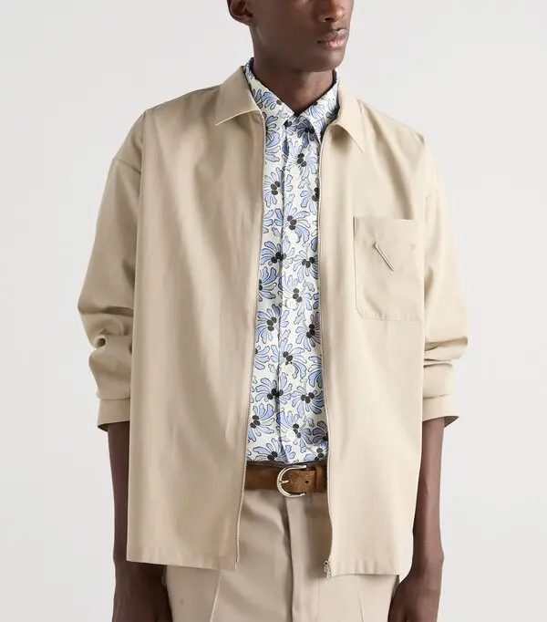 Prada Cotton Zip-up Shirt - Neutral