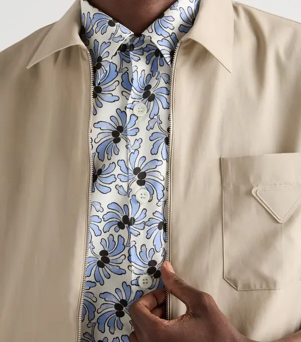 Prada Cotton Zip-up Shirt - Neutral