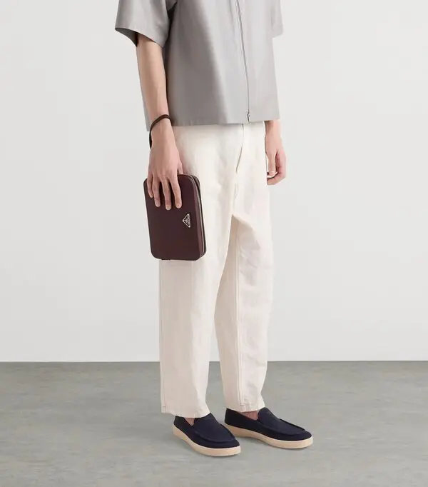 Prada Cotton-linen Chambray Trousers - Neutral