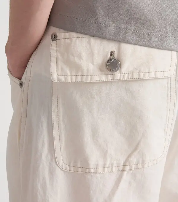 Prada Cotton-linen Chambray Trousers - Neutral