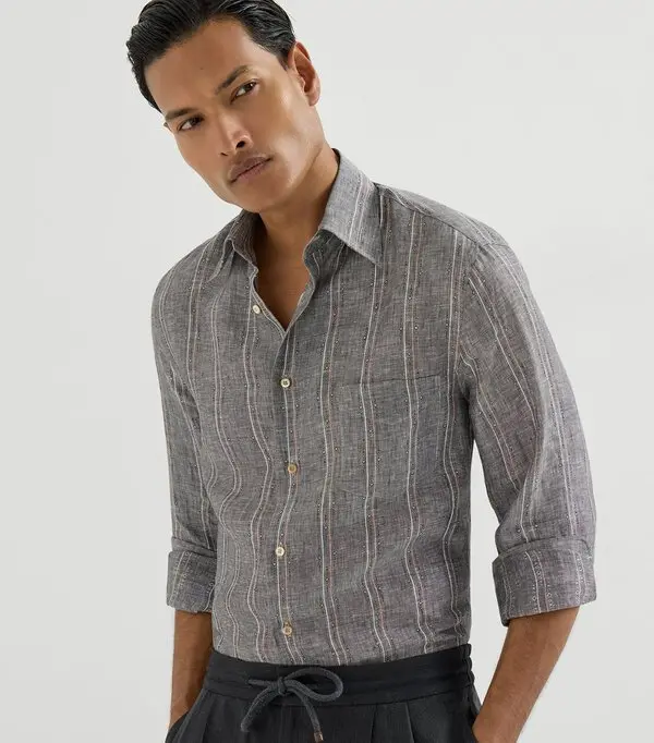 Brunello Cucinelli Linen Stripe Shirt