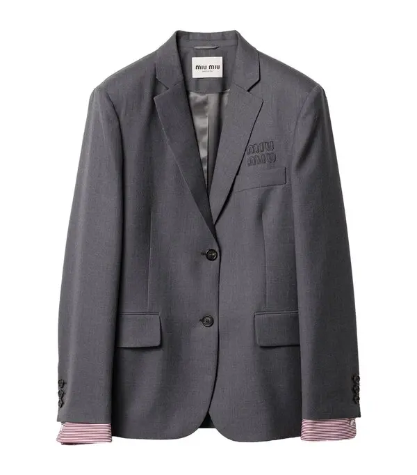 Miu Miu Wool Blazer With Striped Sleeves
