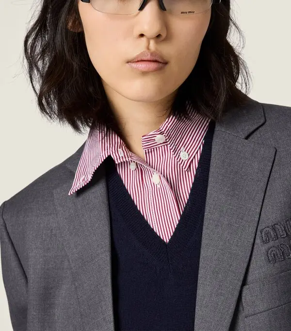 Miu Miu Wool Blazer With Striped Sleeves