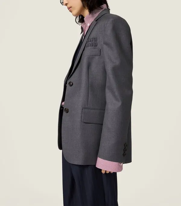 Miu Miu Wool Blazer With Striped Sleeves