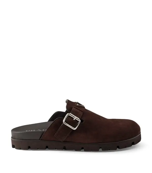 Prada Suede Buckle Mules