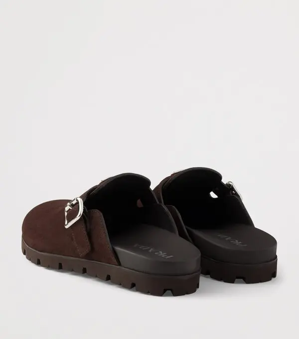 Prada Suede Buckle Mules