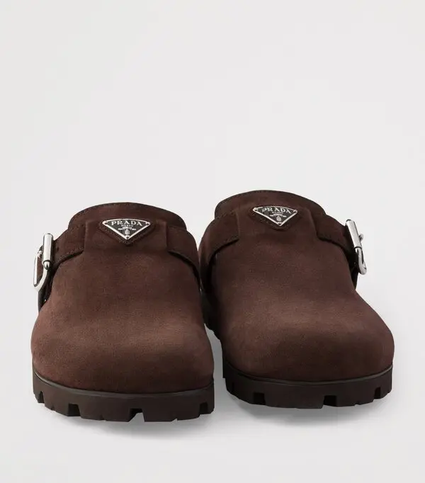 Prada Suede Buckle Mules