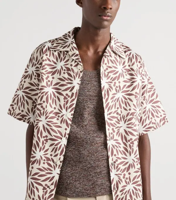 Prada Cotton-silk Short-sleeve Bowling Shirt - Neutral