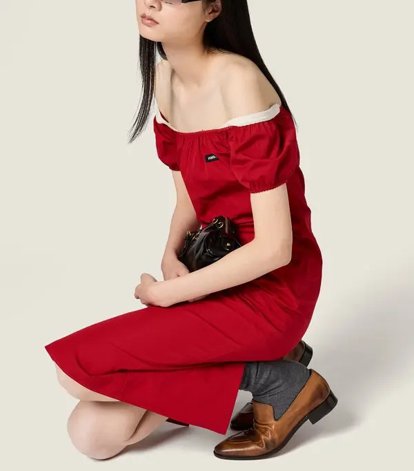 Miu Miu Cotton Logo Midi Dress
