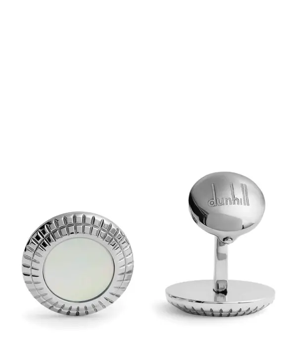 Dunhill Rhodium-plated Silver And Mother-of-pearl Hobnail Cufflinks - White