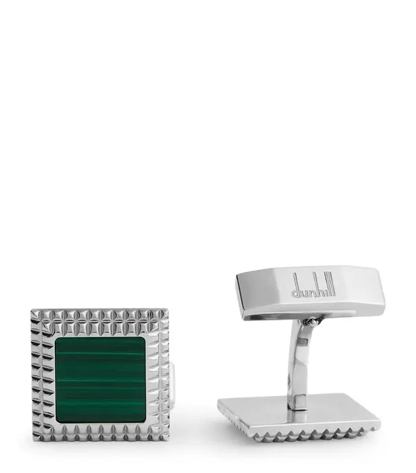 Dunhill Rhodium-plated Silver And Malachite Hobnail Cufflinks - Green