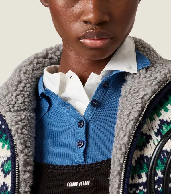 Miu Miu Wool Logo Polo Shirt - Blue