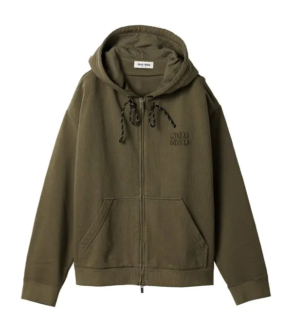 Miu Miu Oversized Cotton Hoodie With Drawstring - Green