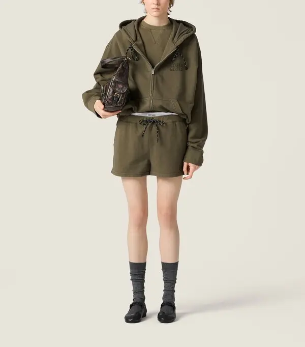 Miu Miu Oversized Cotton Hoodie With Drawstring - Green