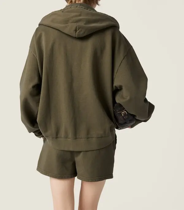 Miu Miu Oversized Cotton Hoodie With Drawstring - Green