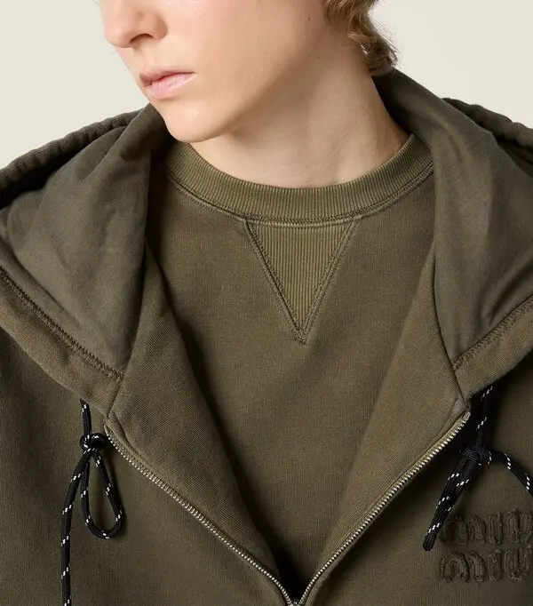 Miu Miu Oversized Cotton Hoodie With Drawstring - Green