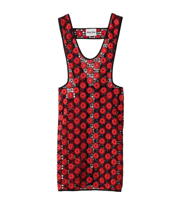 Miu Miu Macramé Apron Midi Dress - Red