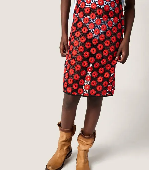 Miu Miu Macramé Apron Midi Dress - Red