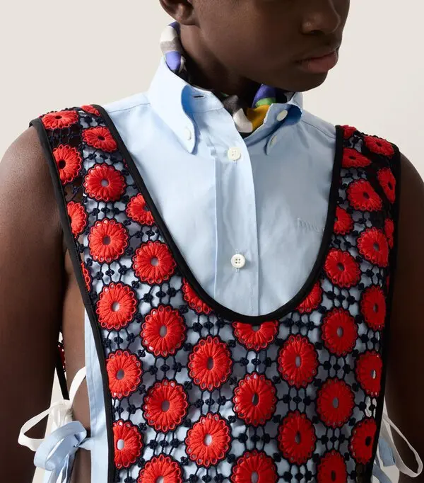 Miu Miu Macramé Apron Midi Dress - Red