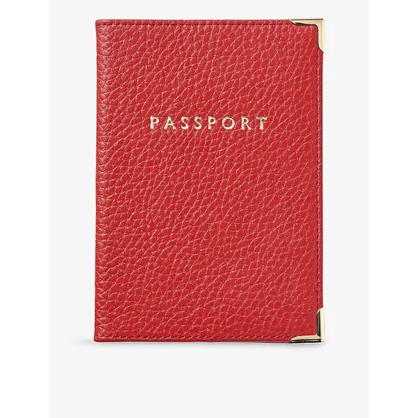 ASPINAL OF LONDON Plain Leather Passport Cover - Cardinal Red