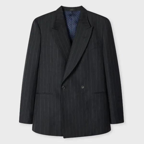 Paul Smith Wool-linen Pinstripe Double-breasted Blazer - Black