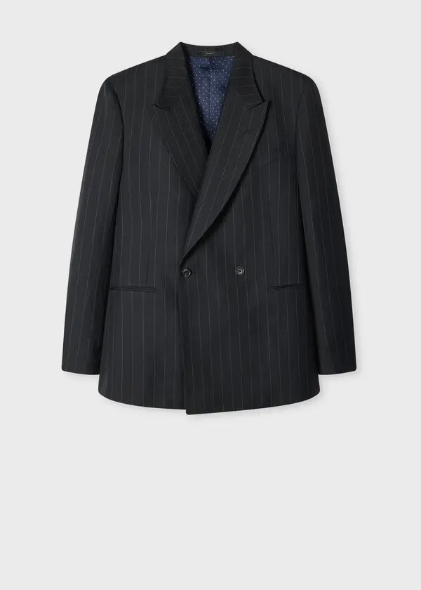 Paul Smith Wool-linen Pinstripe Double-breasted Blazer - Black