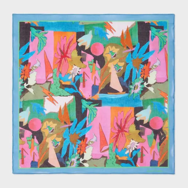 Paul Smith River Collage' Cotton Pocket Square - Blue