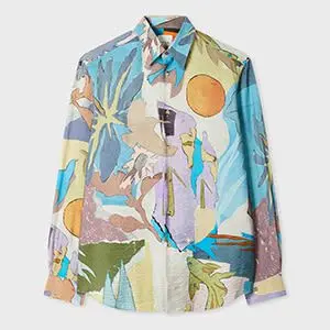 Paul Smith Pastel 'river Collage' Viscose-blend Shirt - Blue