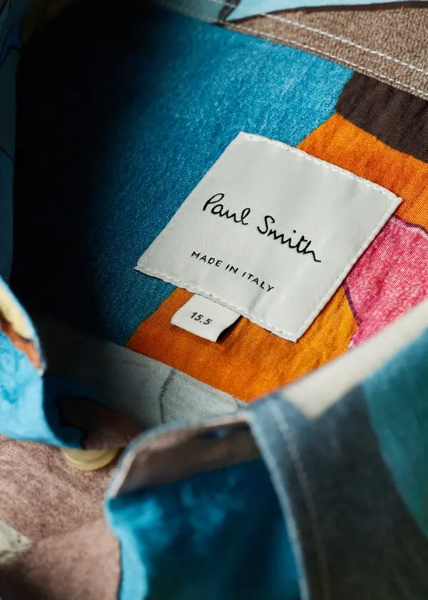 Paul Smith Pastel 'river Collage' Viscose-blend Shirt - Blue