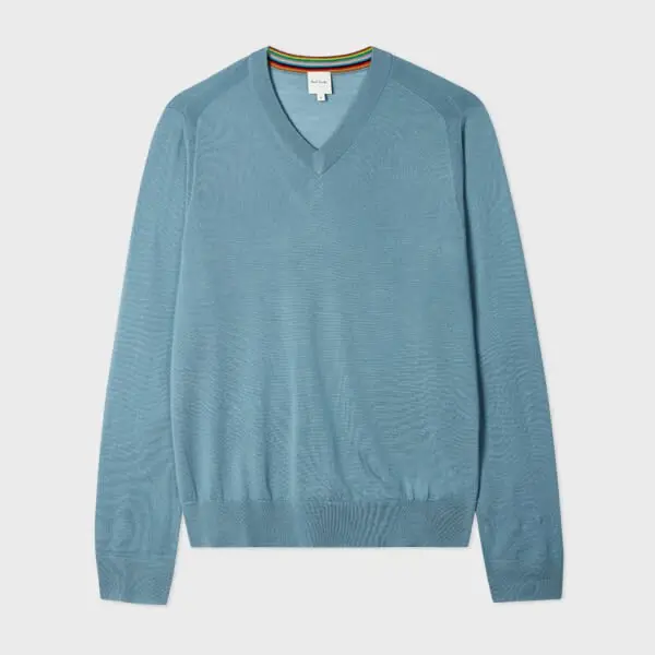 Paul Smith Light Merino Wool V-neck Sweater - Blue