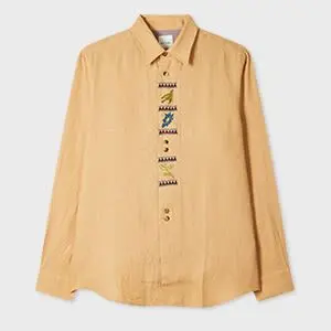 Paul Smith Peach Linen Embroidered Shirt - Yellow