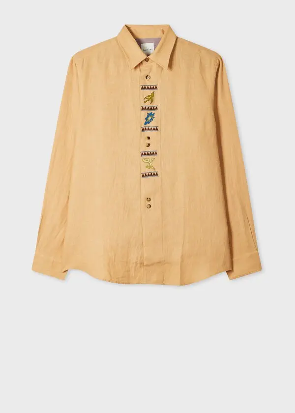 Paul Smith Peach Linen Embroidered Shirt - Yellow
