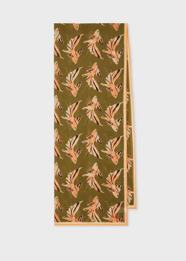 Paul Smith Khaki 'le Peche Fish' Cotton Scarf - Brown