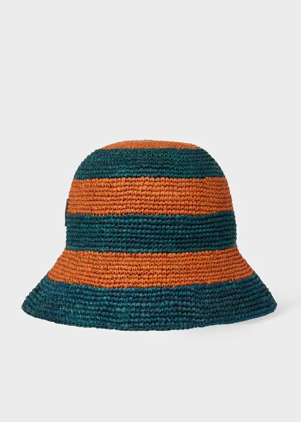 Paul Smith Raffia Stripe Hat - Blue