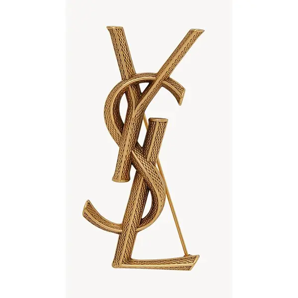 Saint Laurent Cassandre Snake Brooch - Aged Brass Gold