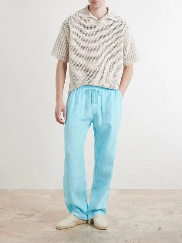 Vilebrequin Pacha Straight-leg Linen Drawstring Trousers - Blue