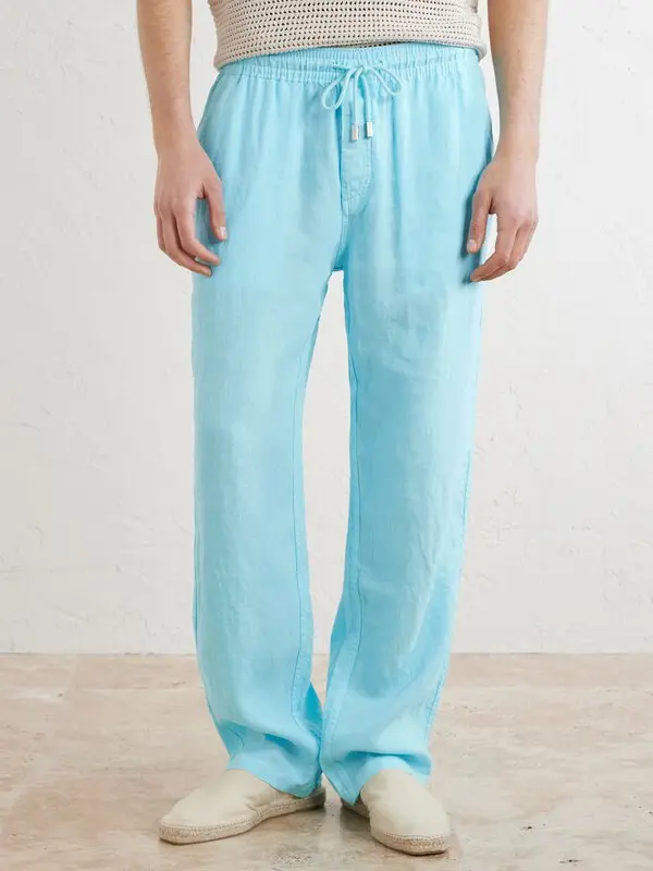 Vilebrequin Pacha Straight-leg Linen Drawstring Trousers - Blue