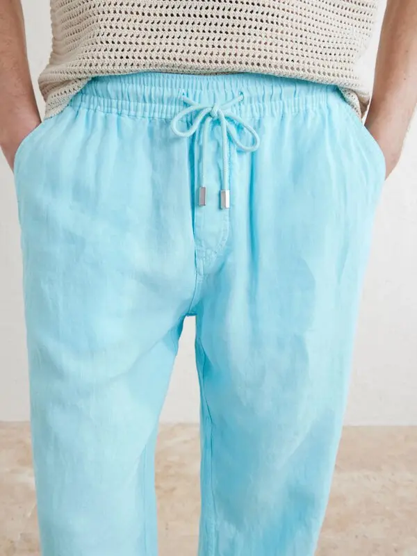 Vilebrequin Pacha Straight-leg Linen Drawstring Trousers - Blue
