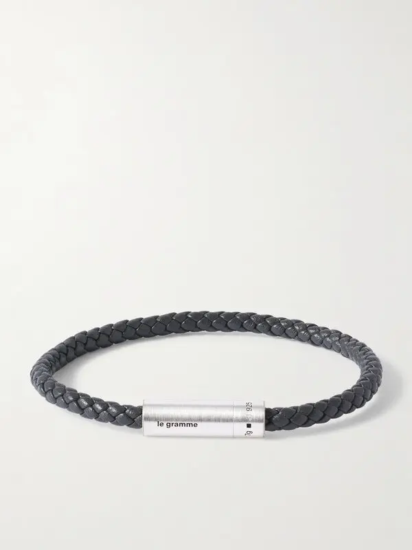 Le Gramme 7g Sterling Silver And Leather Cable Bracelet - Gray