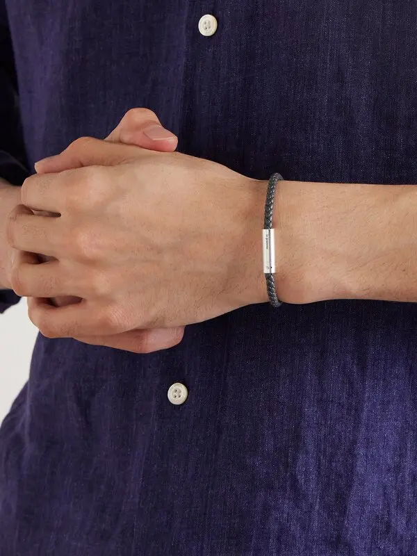 Le Gramme 7g Sterling Silver And Leather Cable Bracelet