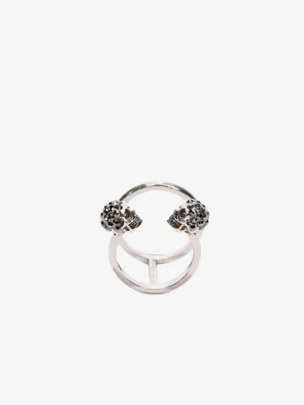Alexander McQueen Twin Skull Double Band Ring - Silver-finish