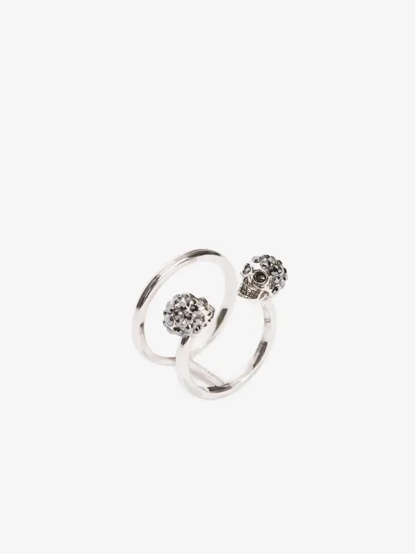 Alexander McQueen Twin Skull Double Band Ring - Silver-finish