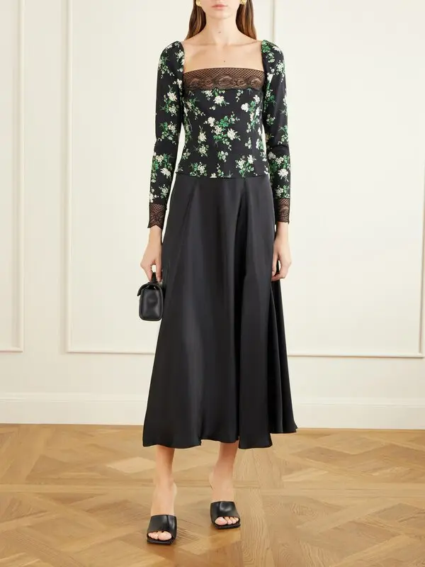 Dolce & Gabbana Floral-print Lace-trimmed Silk-blend Top