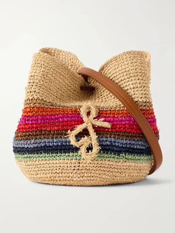 Ruslan Baginskiy Leather-trimmed Striped Raffia Pouch - Multi