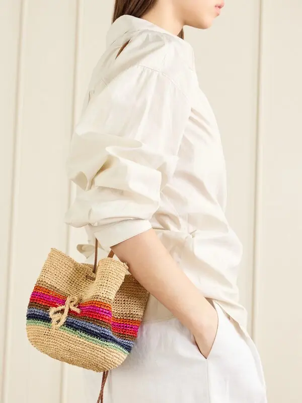 Ruslan Baginskiy Leather-trimmed Striped Raffia Pouch - Multi