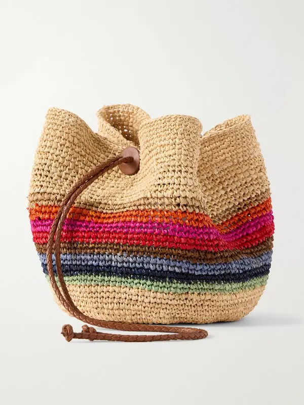 Ruslan Baginskiy Leather-trimmed Striped Raffia Pouch - Multi